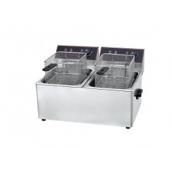 Friteuza profesionala pe banc electrica din otel inoxidabil cu capacitate de 8+8 litri.